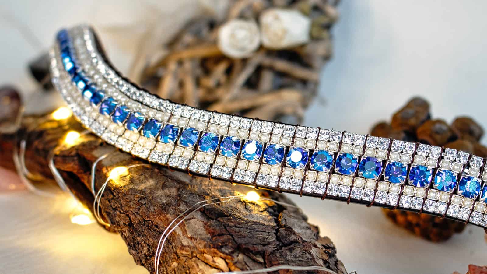 Shimmering Sapphire: The Iridescent Blue Diamante & Pearl Browband ...