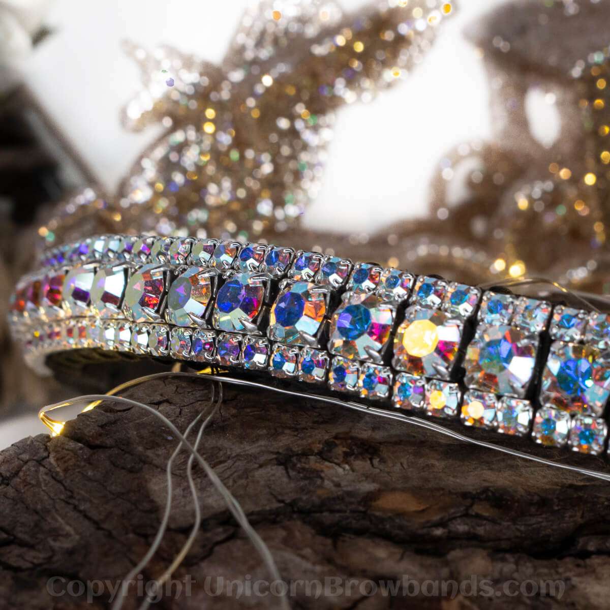 Iridescent Three Row Crystal Browband - Unicorn Browbands