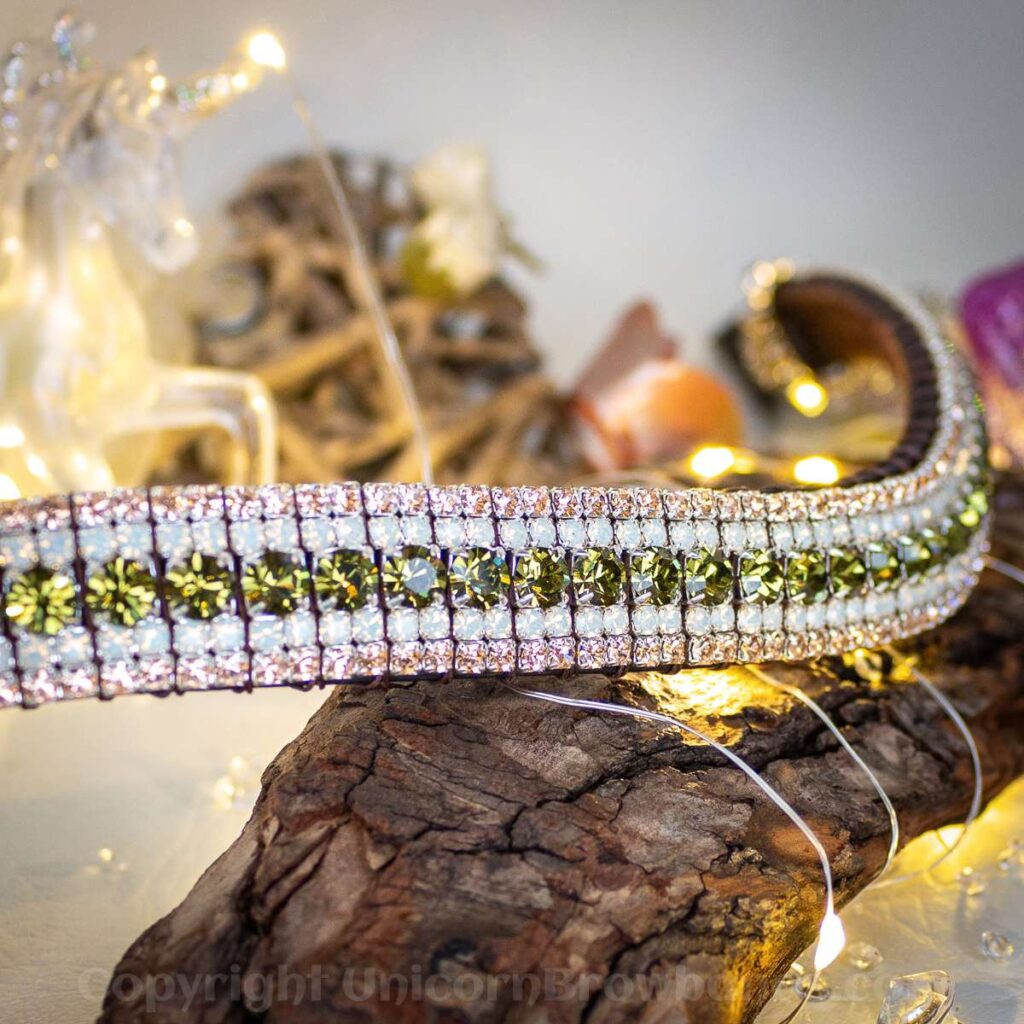 Luminous Olivine: The Glistening Green Crystal Bling Browband - Unicorn ...