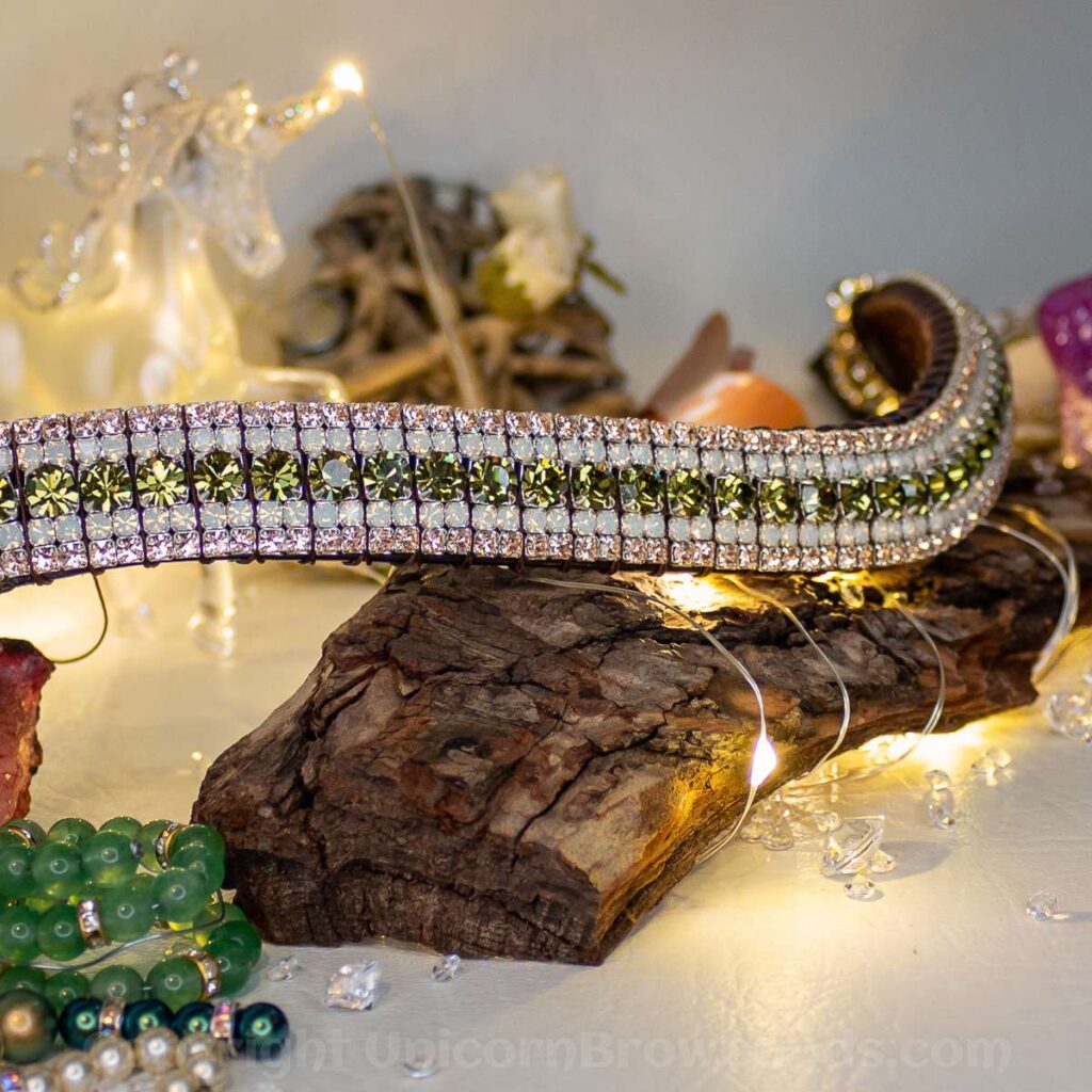 Luminous Olivine: The Glistening Green Crystal Bling Browband - Unicorn ...